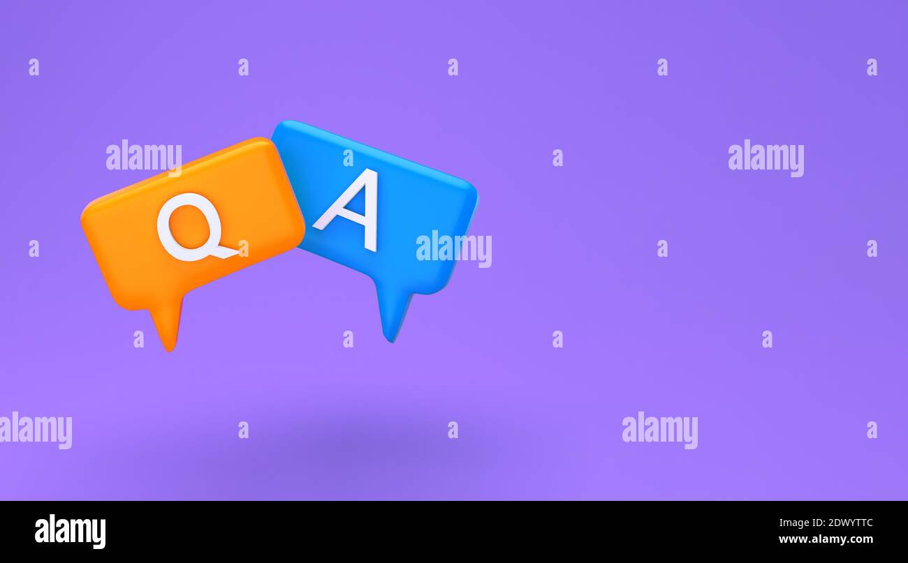 Question and Answer Bubble Speech minimal concept. Cartoon 3d QA chat bubble illustration. 3d ...