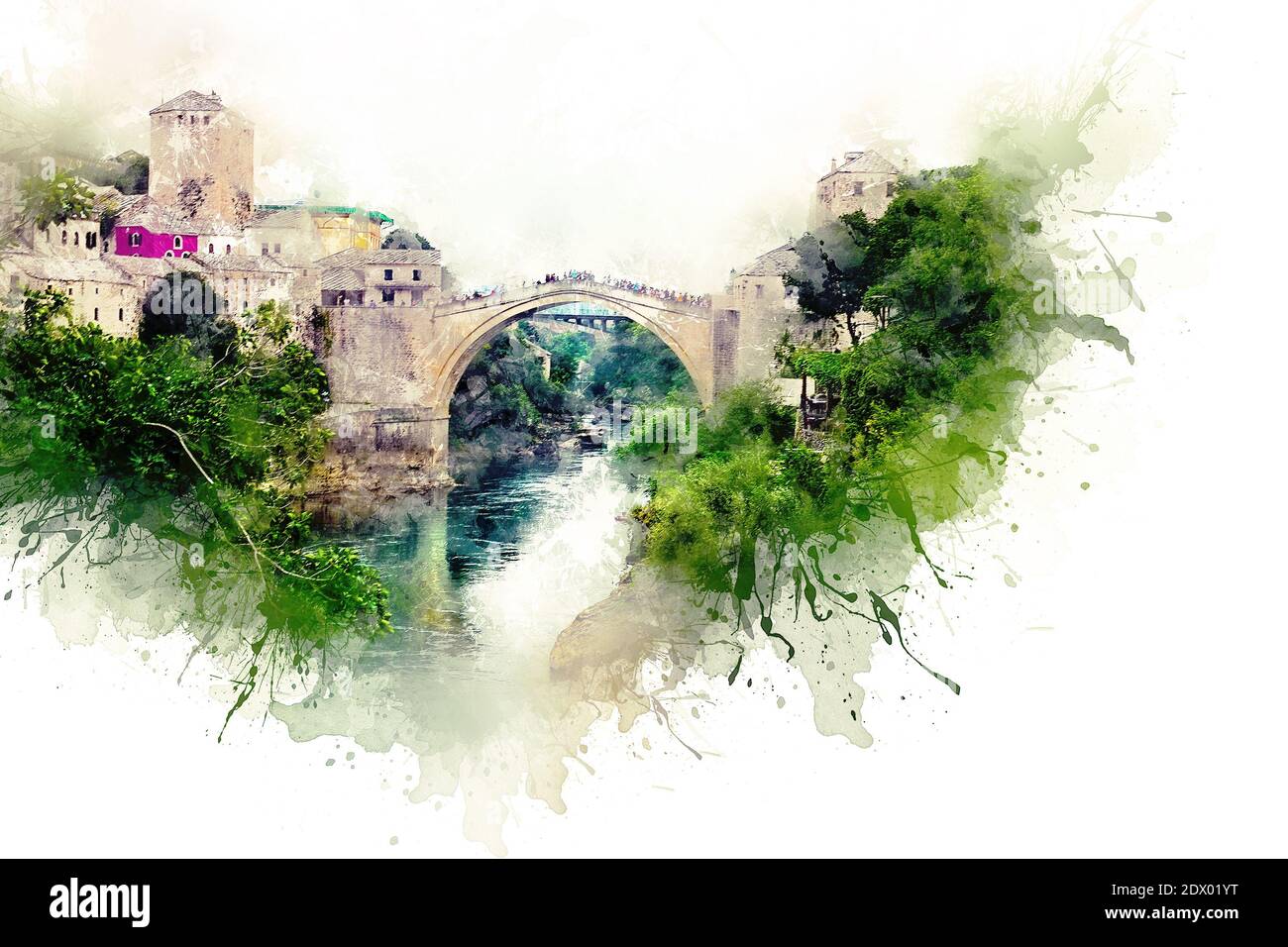 Tiny Picture Old Bridge Mostar View Watercolor Original Small Gift Idea ...