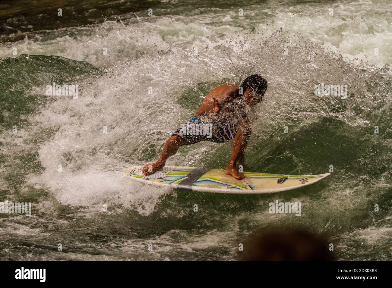 Eisbach, riversurfing in Munich, germany Stock Photo - Alamy