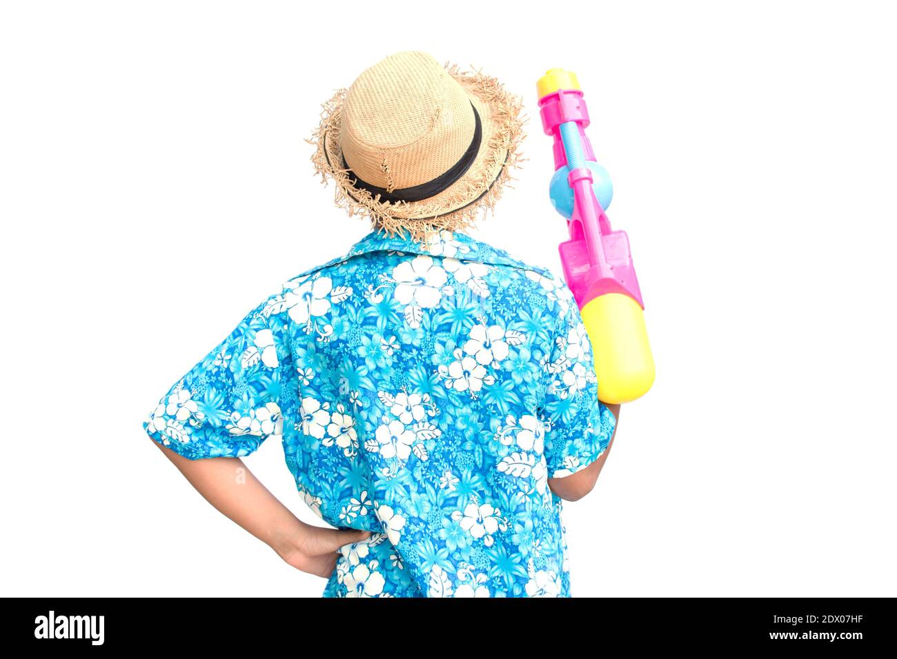 Rear View Of Boy Holding Water Gun While Standing Against White ...