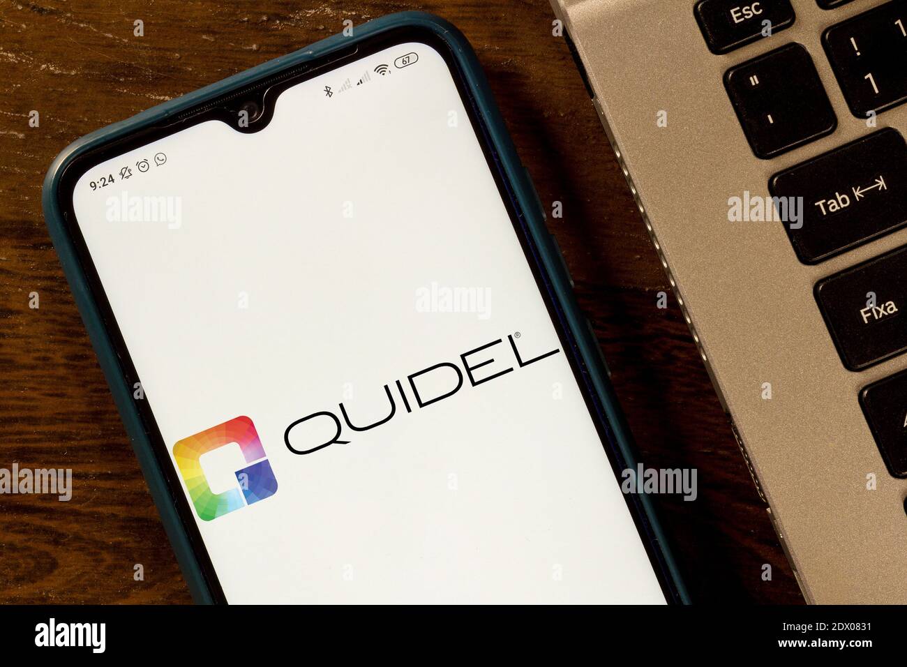 In this photo illustration the Quidel Corporation logo seen displayed ...