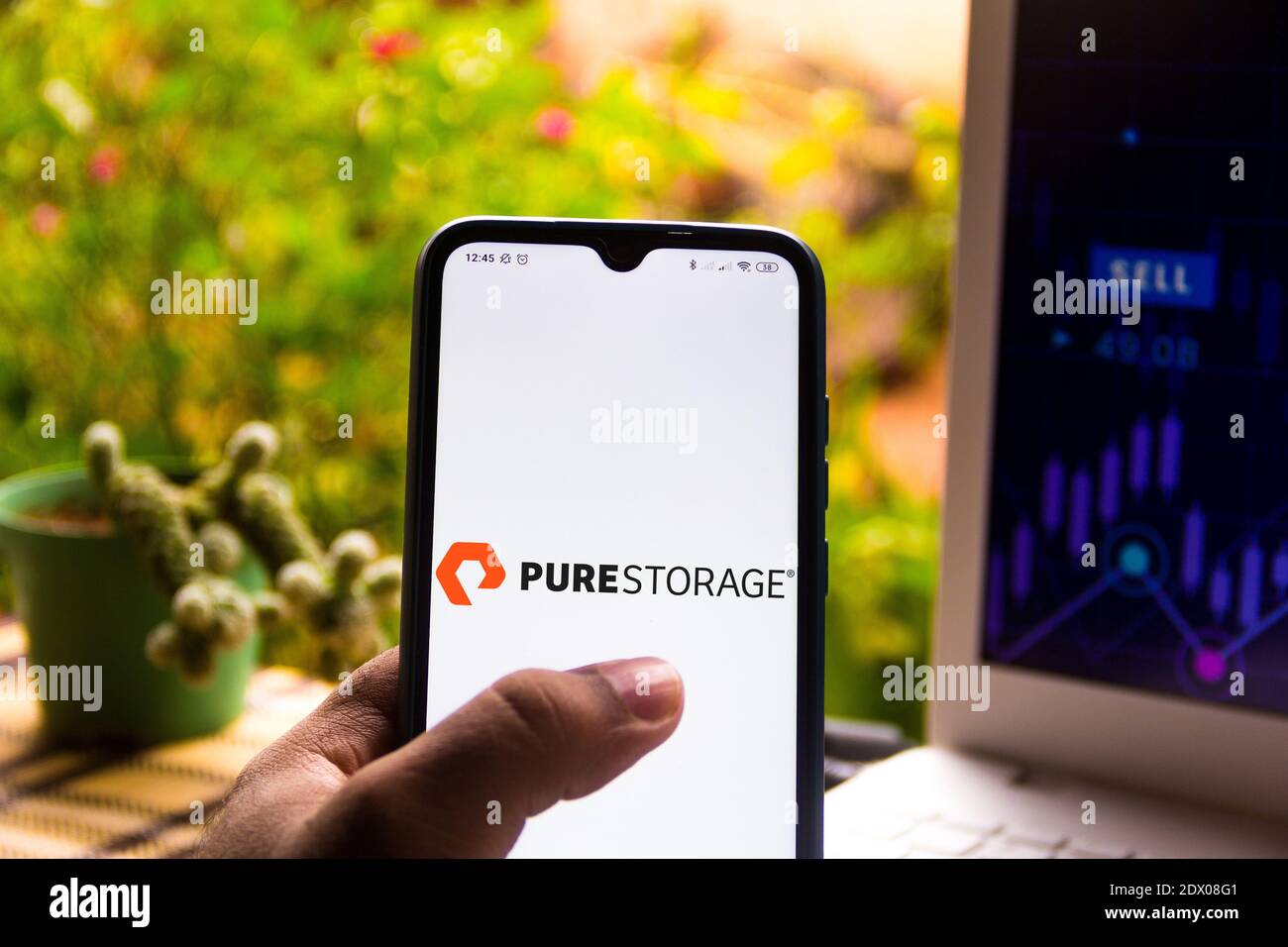 In this photo illustration the Pure Storage logo seen displayed on a ...