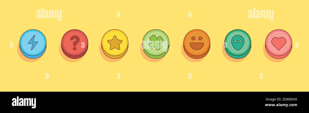 Different colorful ecstasy pills line vector illustration in cartoon ...