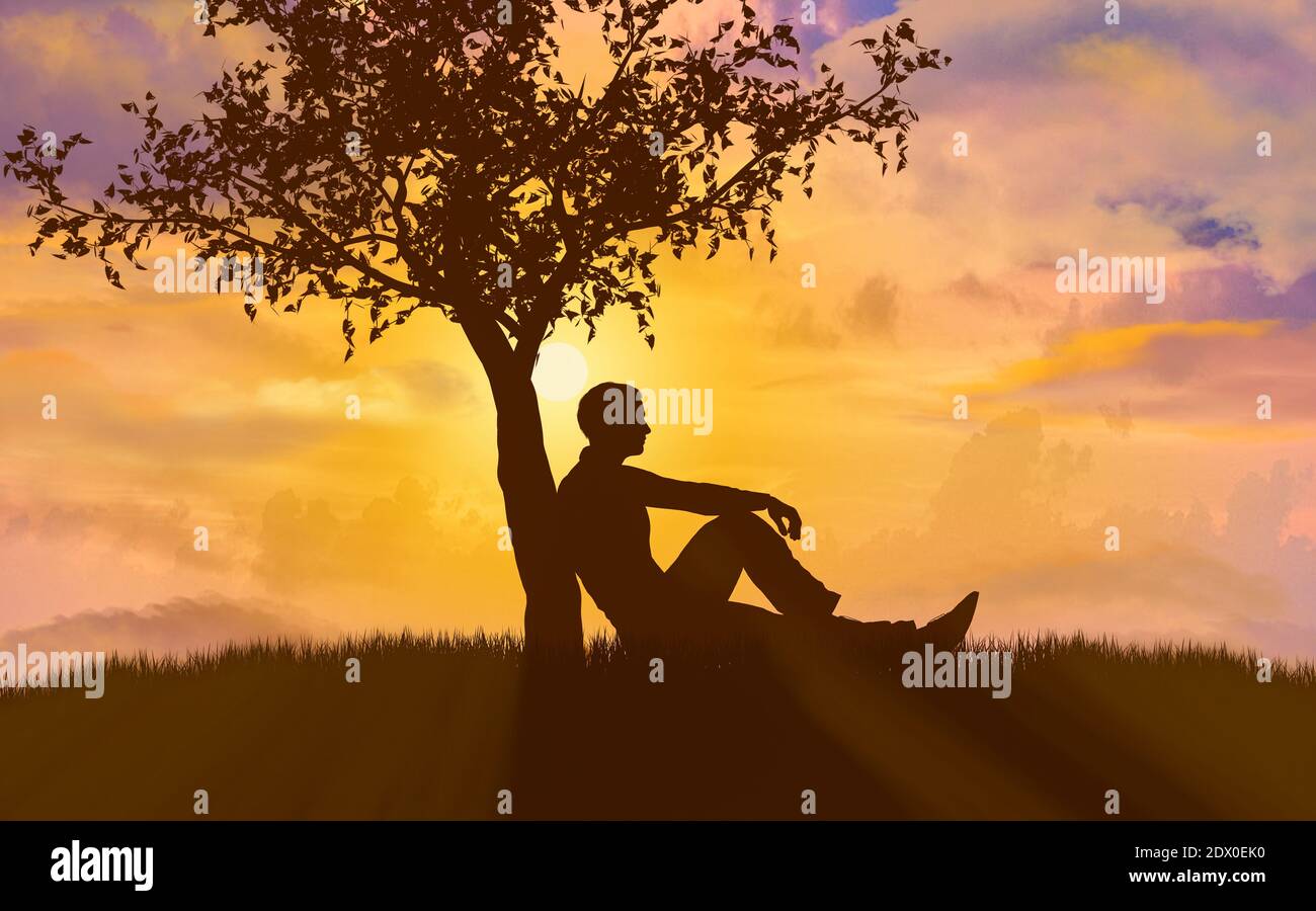 Person Leaning Against A Tree