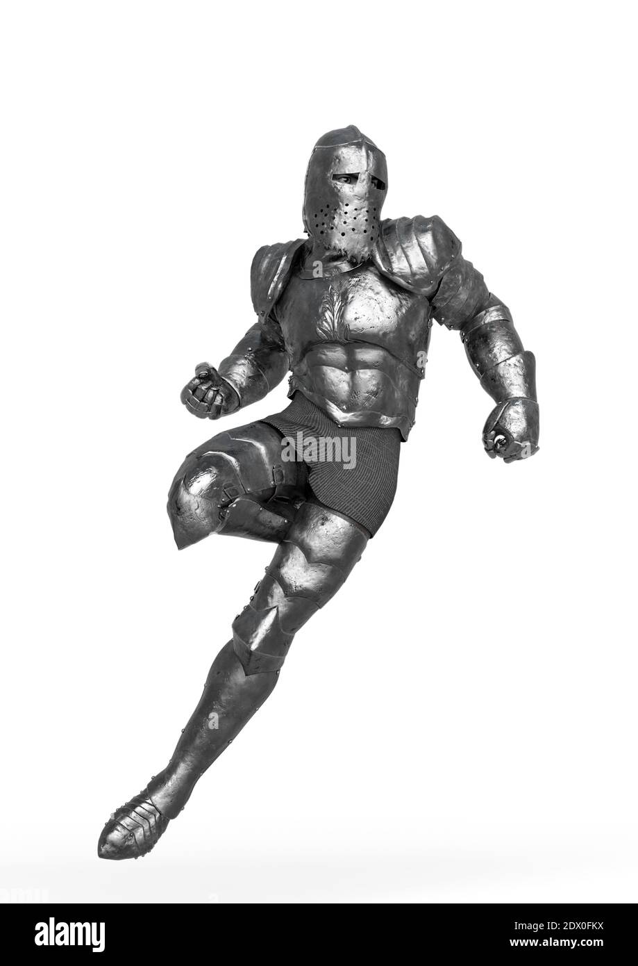 fantasy knight is doing a comic action pose in white background, 3d ...