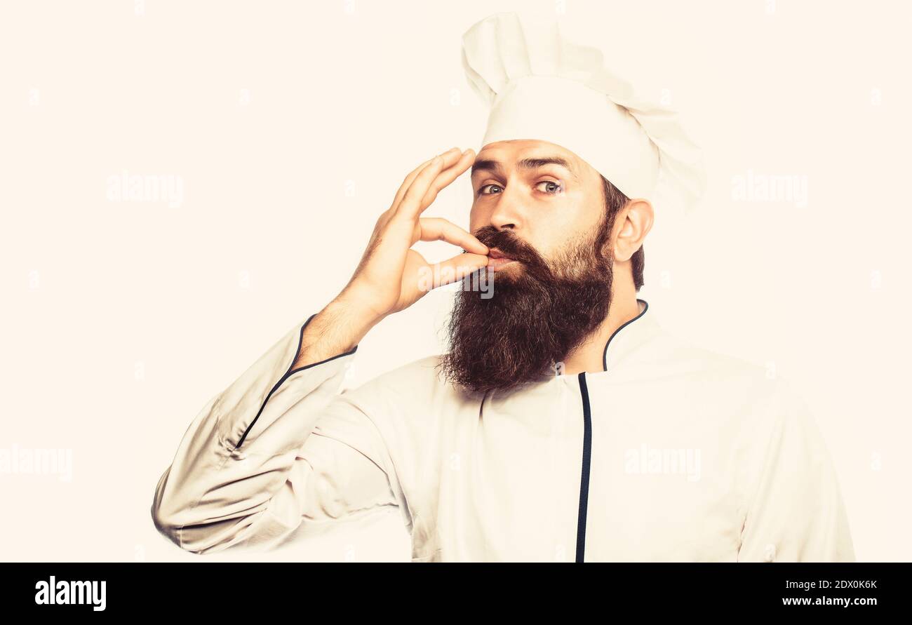 Bearded male chefs, perfect. Professional chef man showing sign for ...