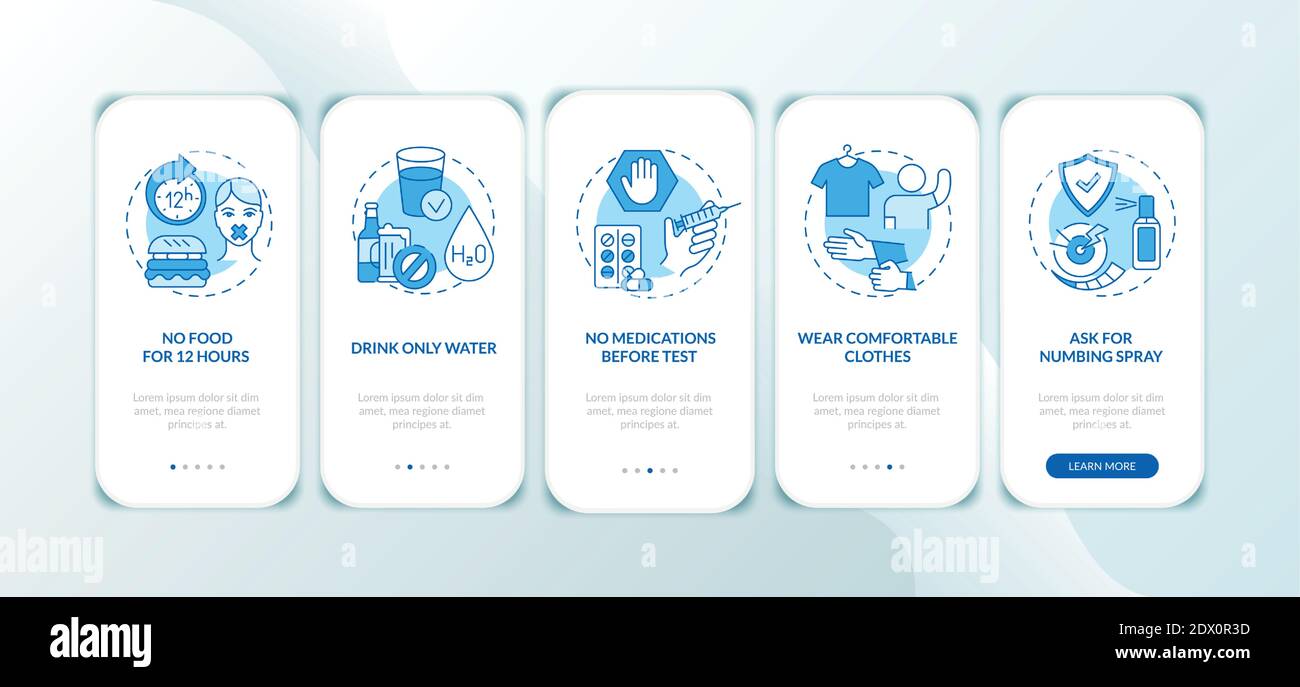 Blood test tips onboarding mobile app page screen with concepts Stock ...