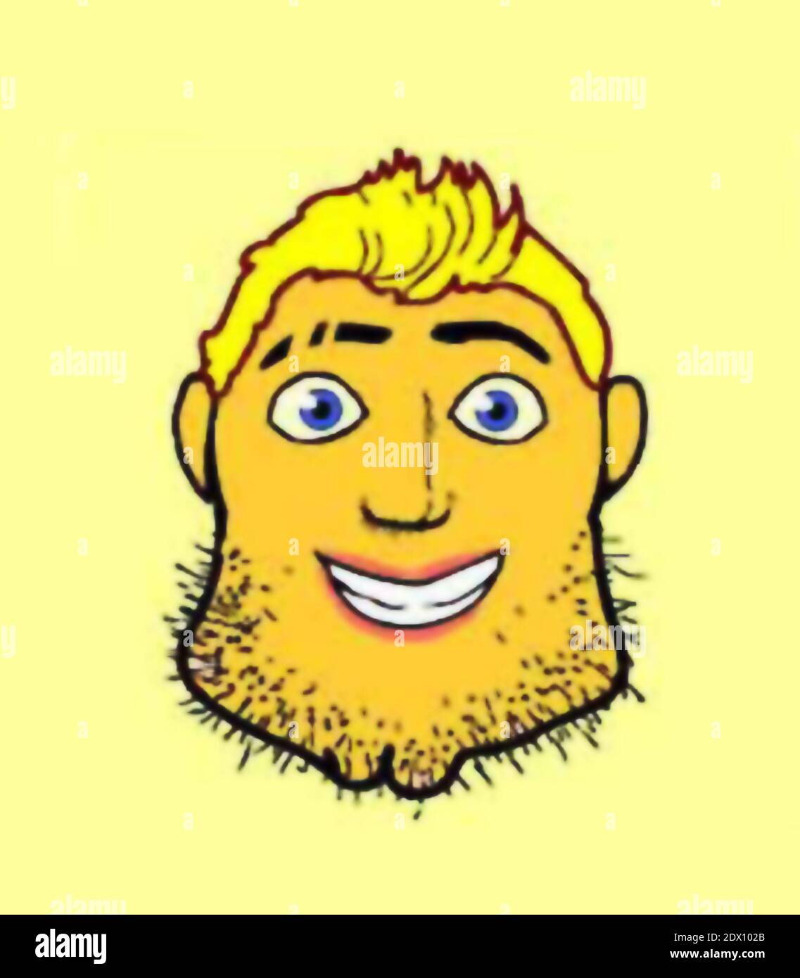 Man with shaved eyebrow,stubble and peroxide bleached hair cartoon face ...