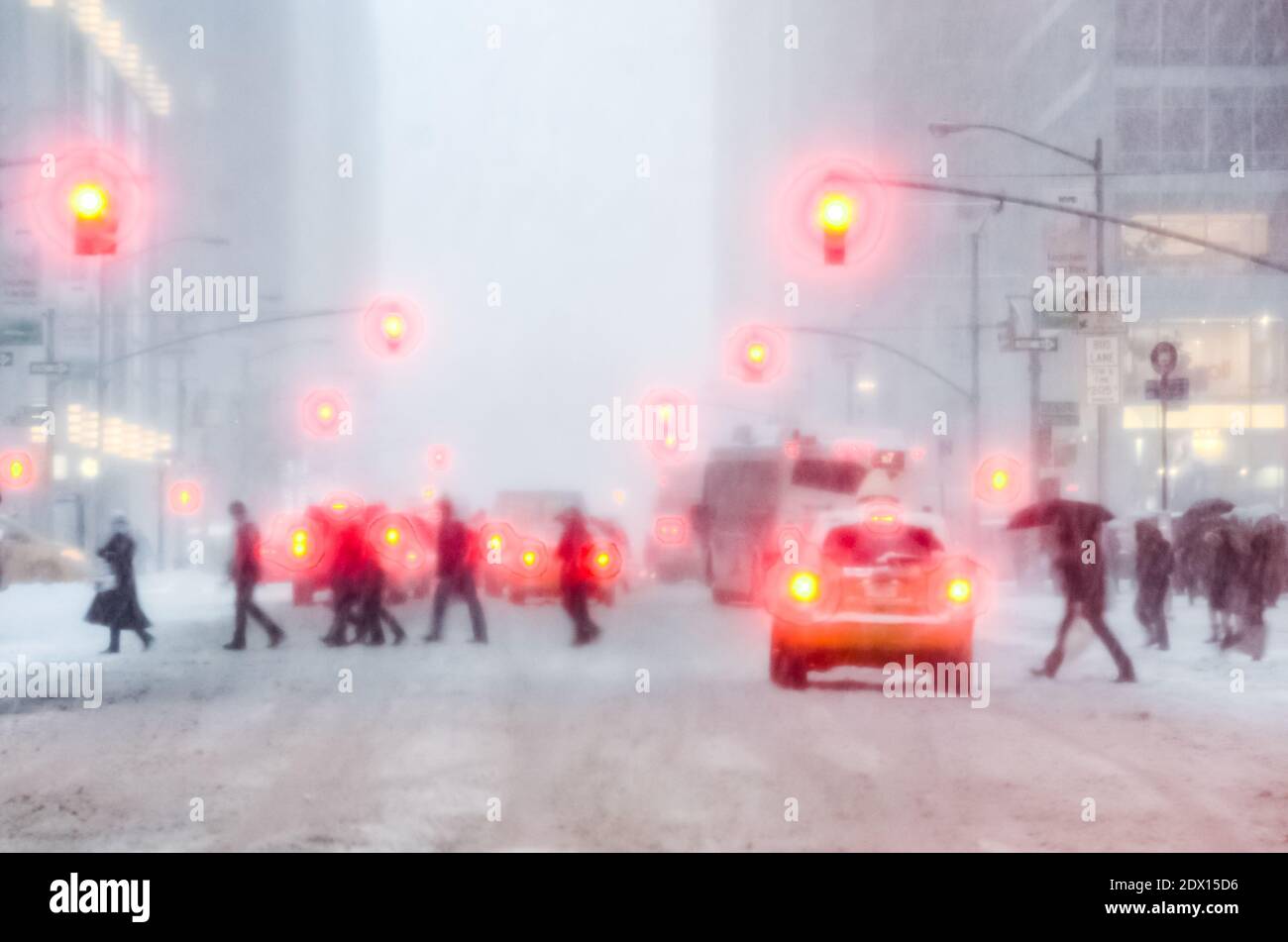 Winter snowstorm blizzard in New York City with heavy snow fall, cars ...