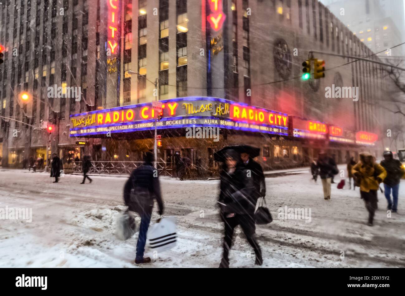 Winter snowstorm blizzard in New York City with heavy snow fall, cars ...