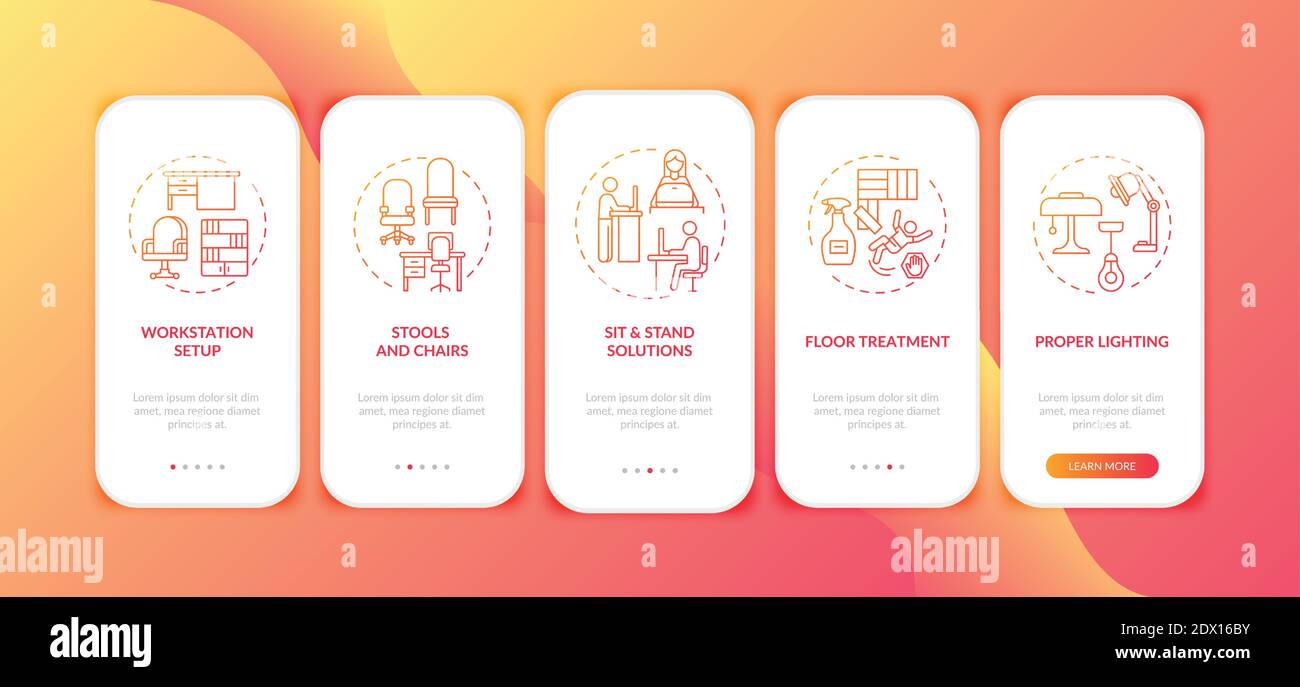 Workplace design onboarding mobile app page screen with concepts Stock ...