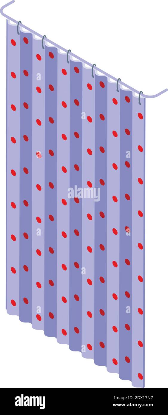 Red dotted shower curtain icon. Isometric of red dotted shower curtain ...