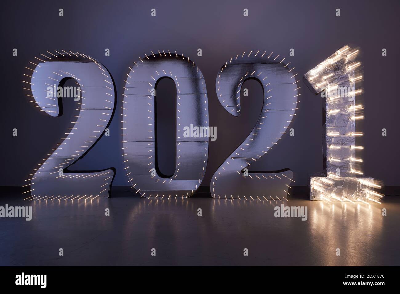 2021 numbers with lights representing the new year Stock Photo - Alamy