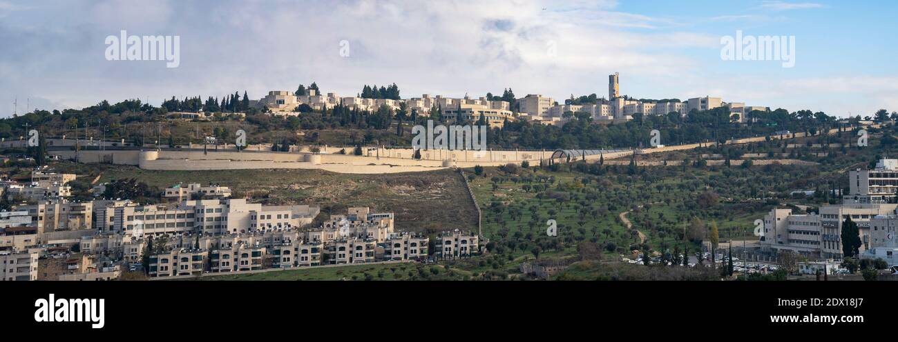 Jerusalem, Israel - December 17th, 2020:The Hebrew university on mount ...