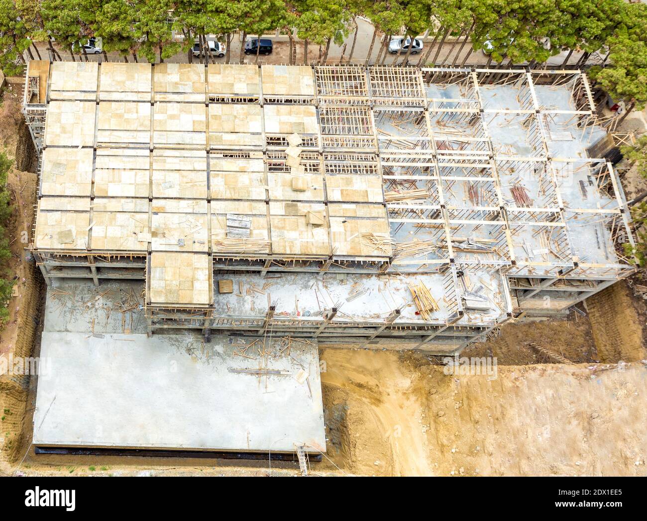 Building garage top view with scaffold at the construction site Stock ...