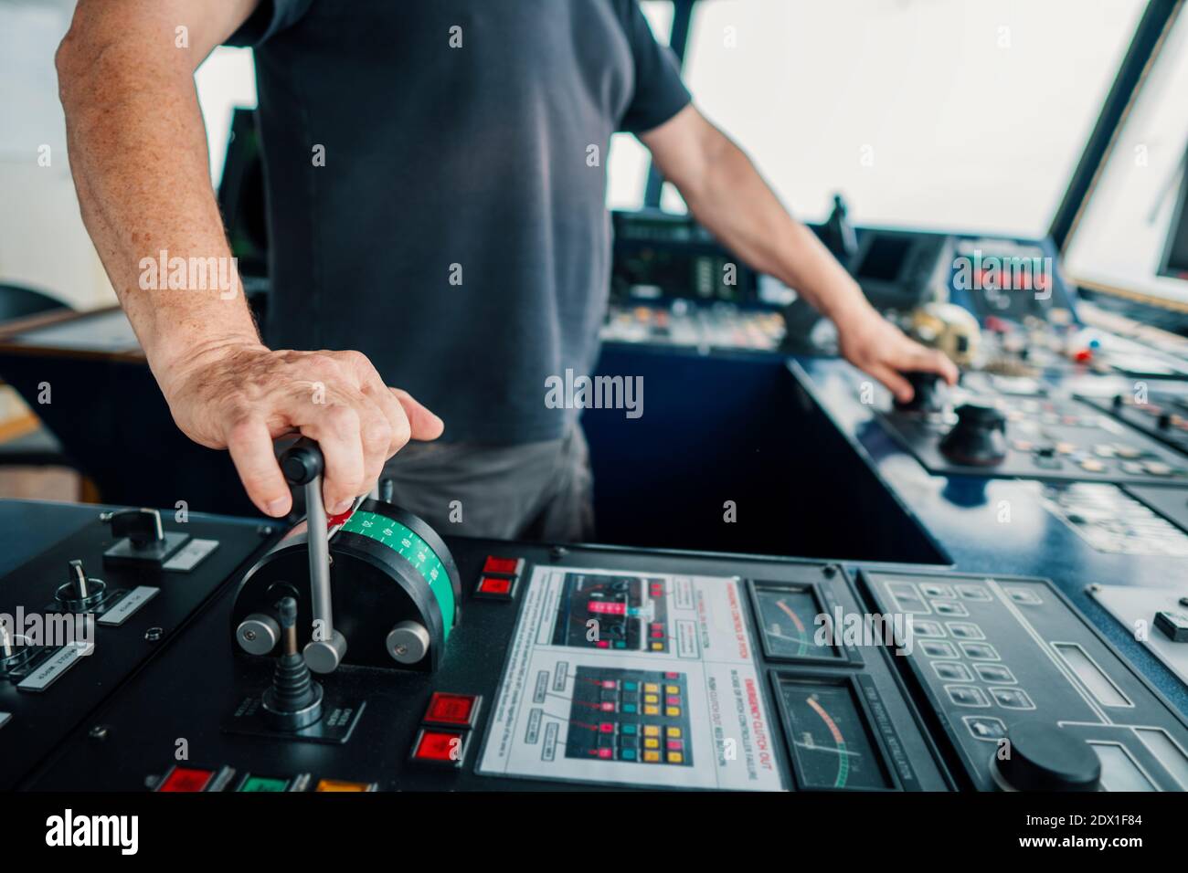 Captain of deck Officer on bridge of vessel or ship during navigaton ...