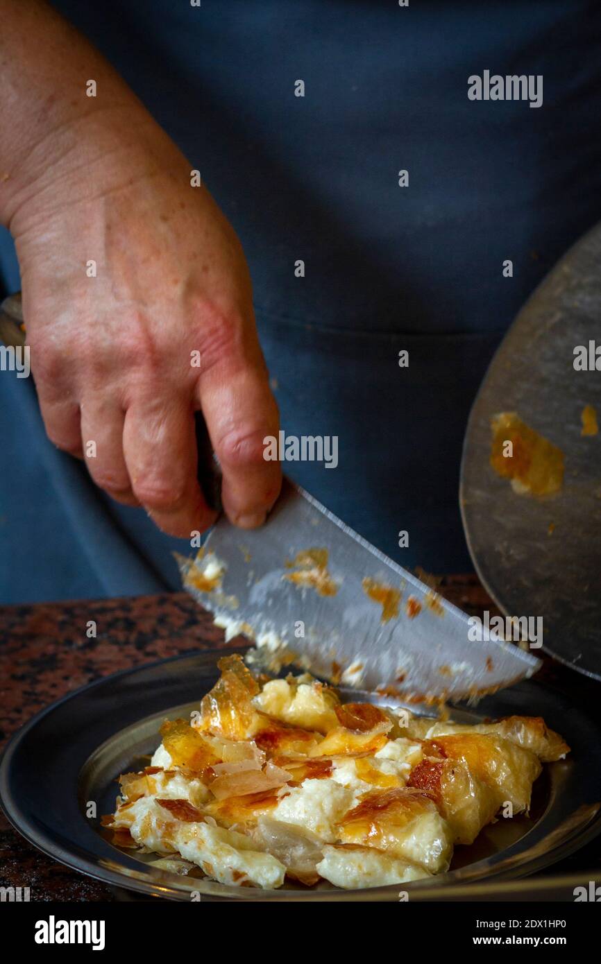 Traditional bougatsa, a Greek breakfast pastry (sweet or salty ...