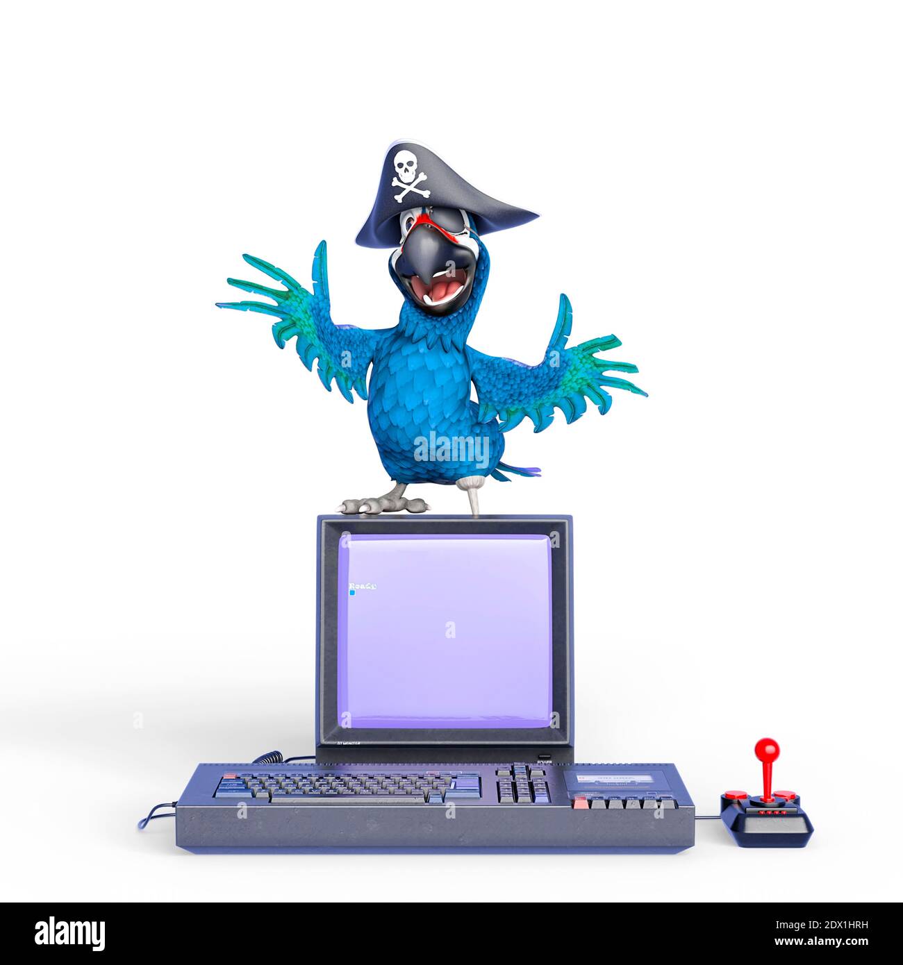 parrot pirate is on the old computer, 3d illustration Stock Photo - Alamy