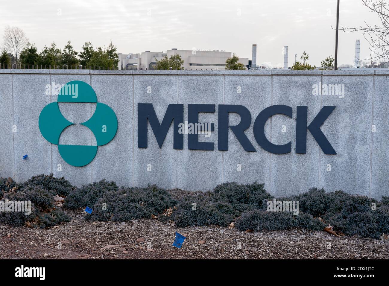 New Jersey, USA - January 27, 2019: Merck sign and logo on the wall at ...