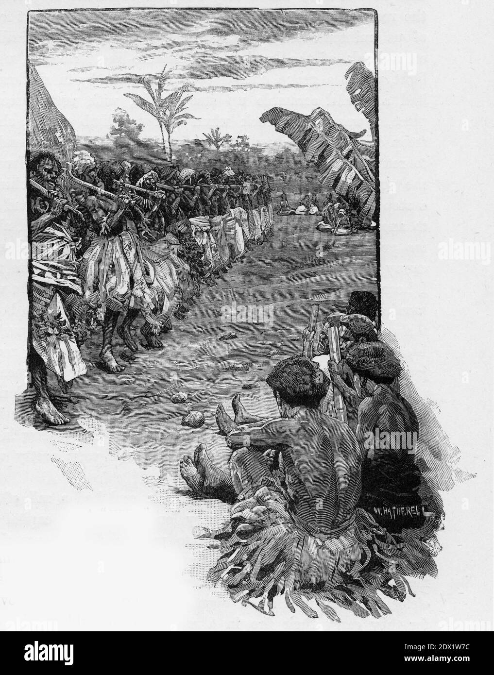 Engraving of a Fijian tribe celebrating a traditional dance - the meke ...