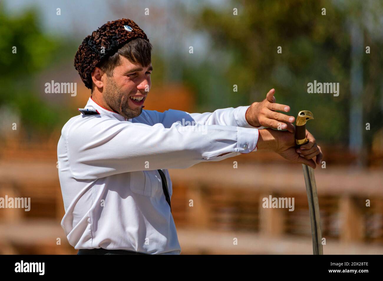 STAROCHERKASSK, RUSSIA - CIRCA SEPTEMBER 2020: Close up of cossack ...