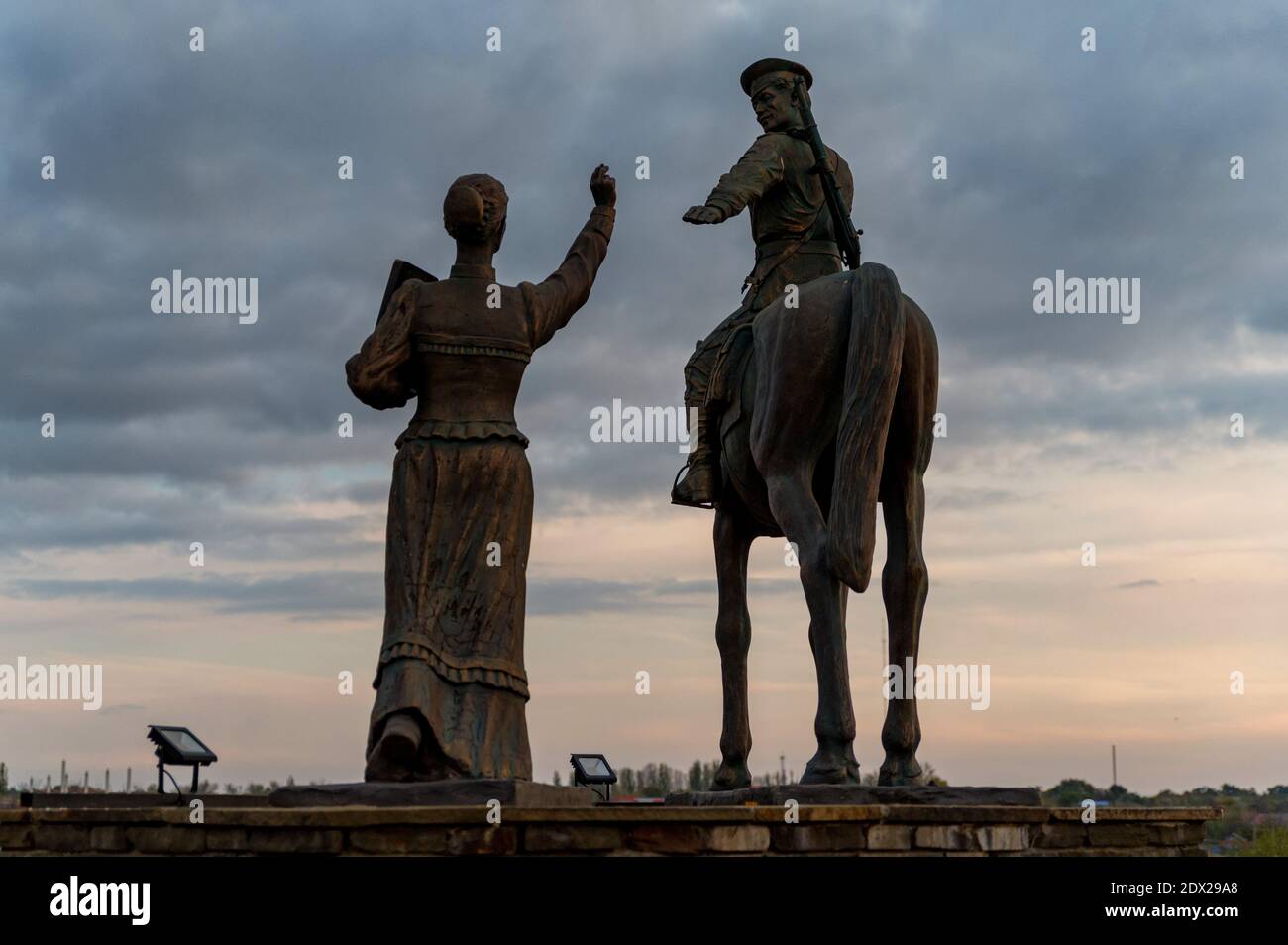 STARAYA STANITSA, RUSSIA - 1 OCTOBER 2020: Sculpture Don cossack send ...