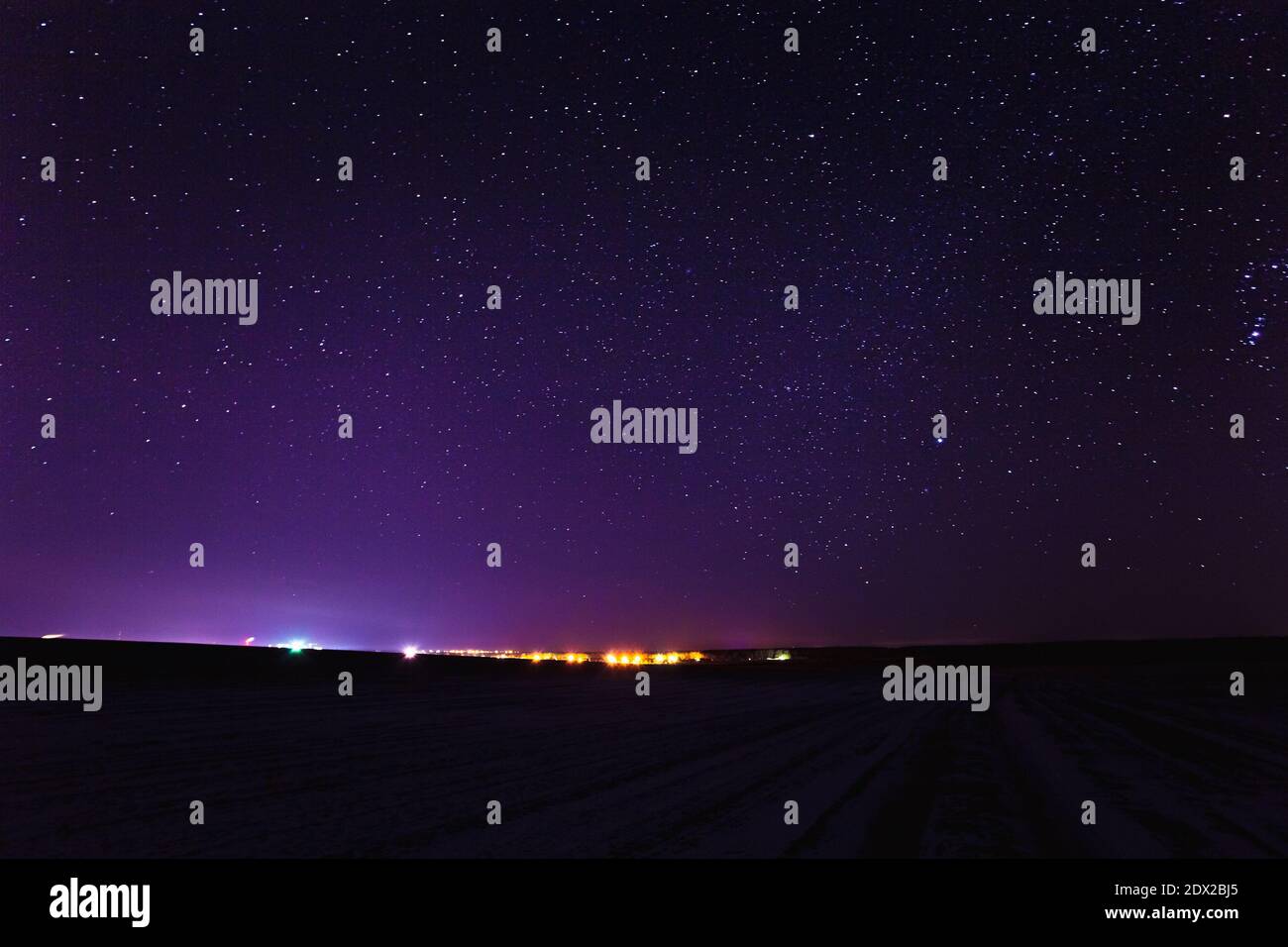 Dark Purple Magenta Colors Sky. Landscape With Natural Night Sky Stars ...