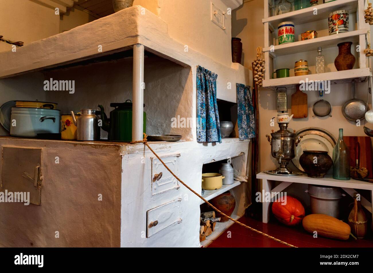 VESHENSKAYA, RUSSIA - CIRCA OCTOBER, 2020: wood stove at summer kitchen ...
