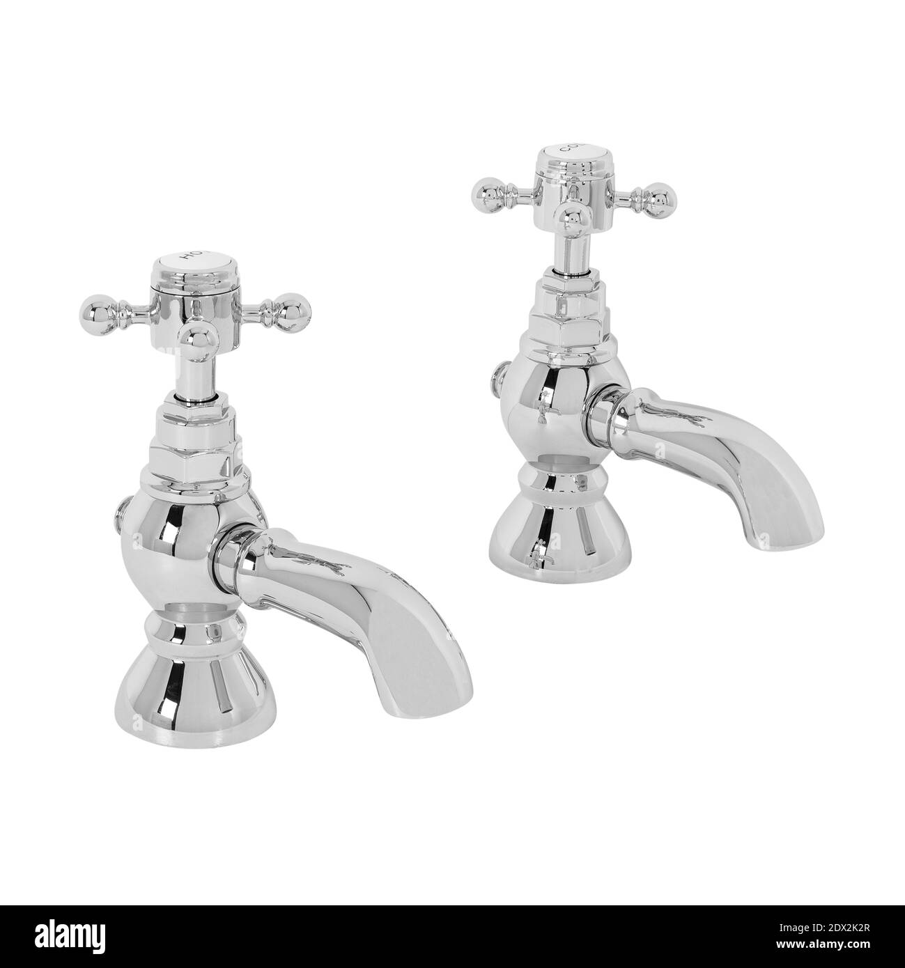 Two modern faucets, cold/hot water mixer taps, for the bathroom ...