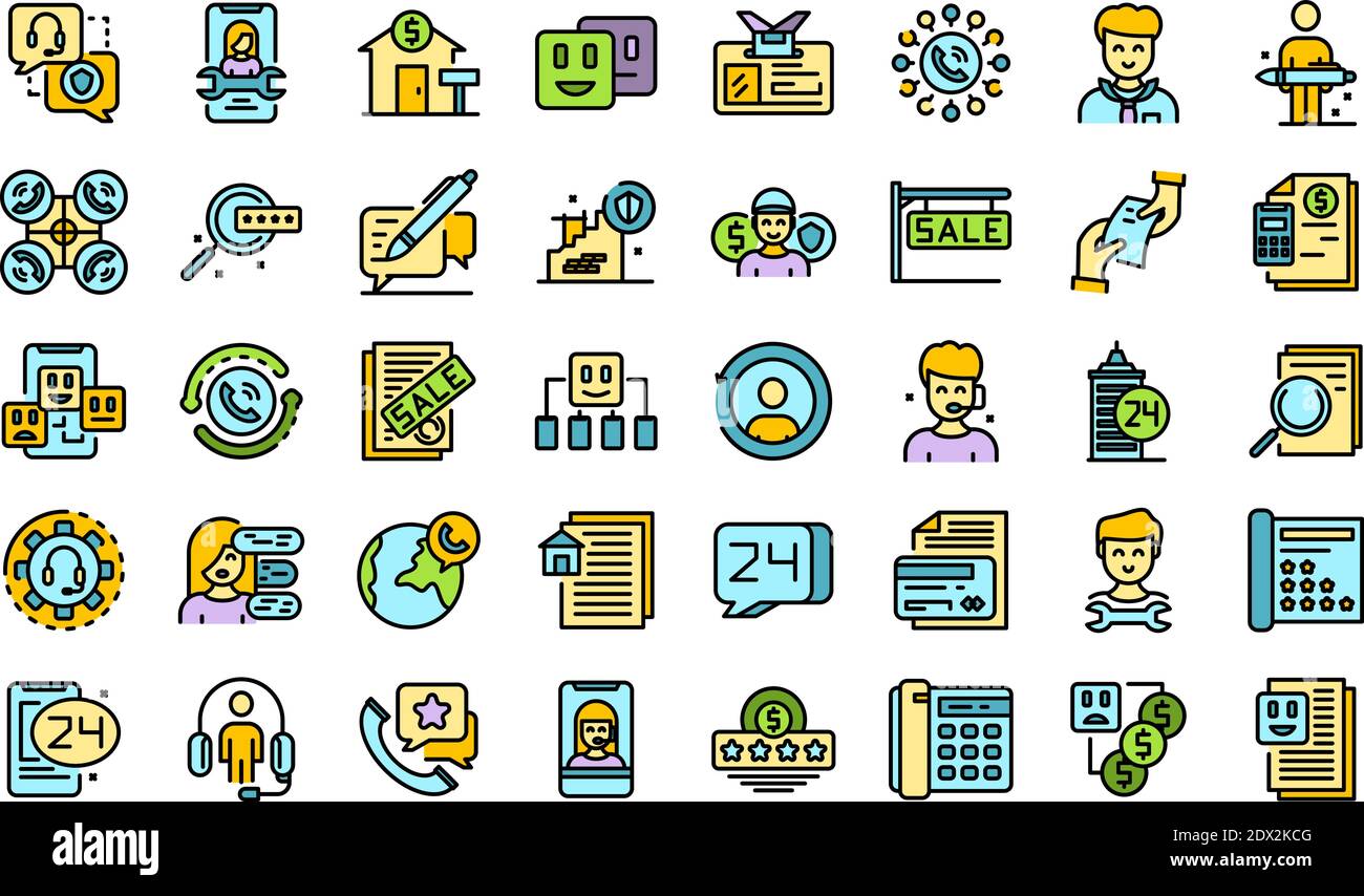 Agent icons set. Outline set of agent vector icons thin line color flat ...