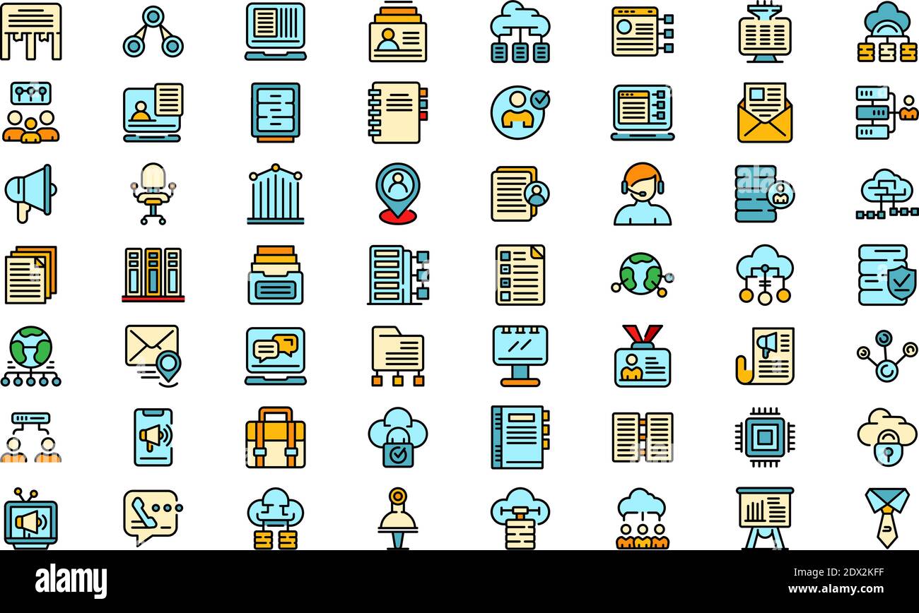 Customer database icons set. Outline set of customer database vector ...