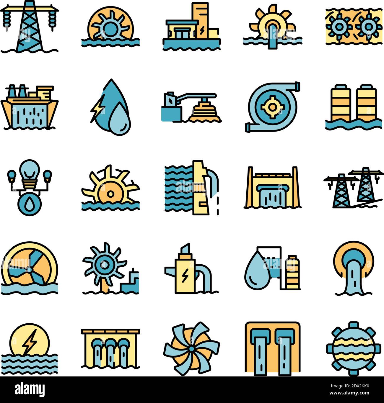 Hydro power icons set. Outline set of hydro power vector icons thin ...