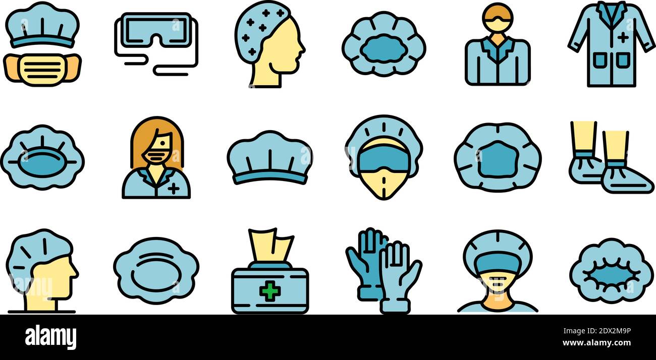 Hair cover icons set. Outline set of hair cover vector icons thin line ...