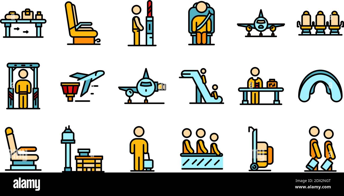 Airline passengers icons set. Outline set of airline passengers vector ...