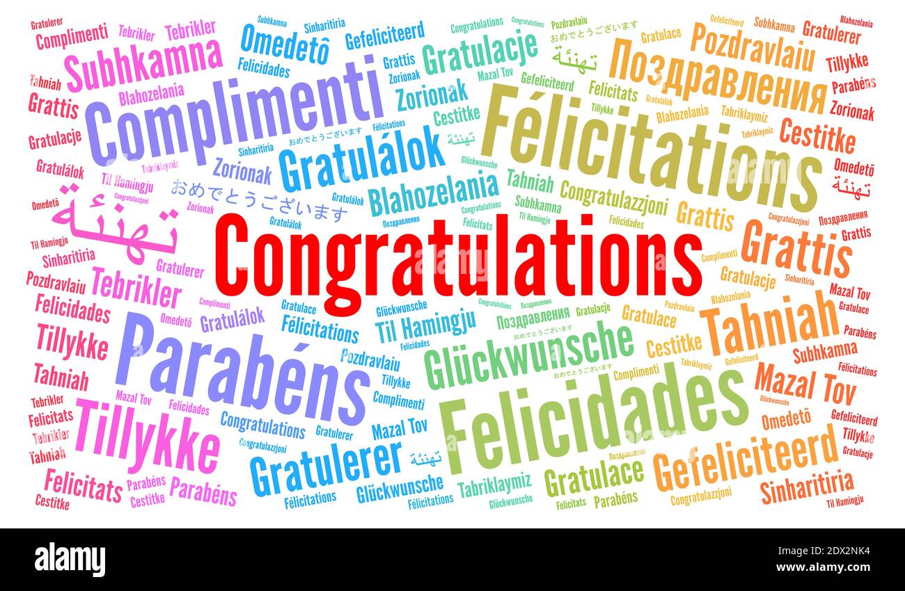 Congratulations in different languages word cloud Stock Photo - Alamy