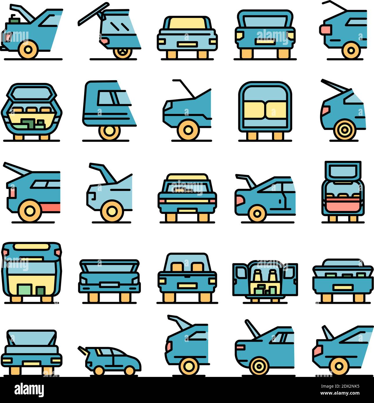 Trunk car icons set. Outline set of trunk car vector icons thin line ...