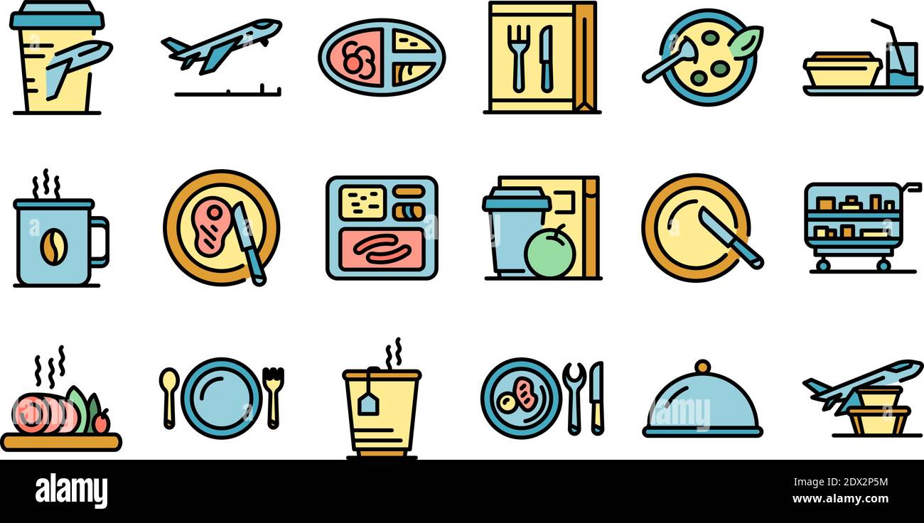 Airline food icons set. Outline set of airline food vector icons thin ...