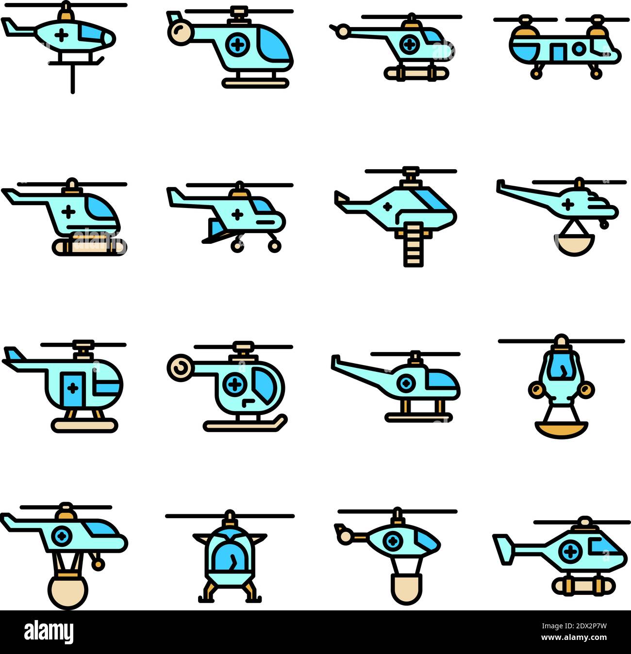 Rescue helicopter icons set. Outline set of rescue helicopter vector ...