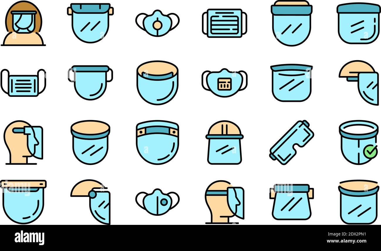 Face shield icons set. Outline set of face shield vector icons thin ...