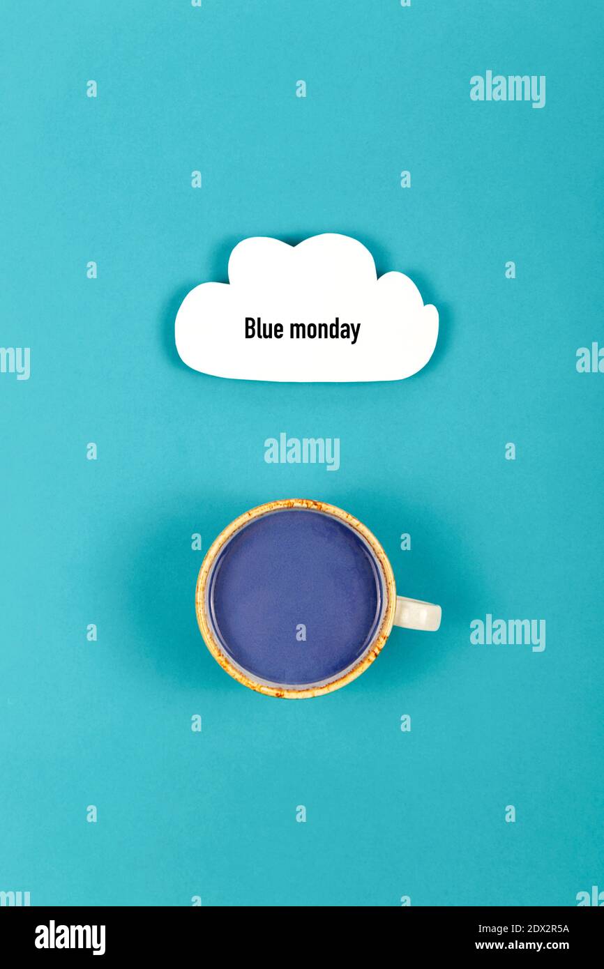 Sad blue Monday lettering with cloud and drink Stock Photo - Alamy