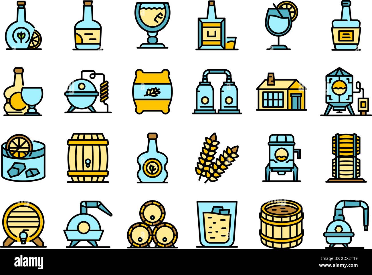 Bourbon icons set. Outline set of bourbon vector icons thin line color ...