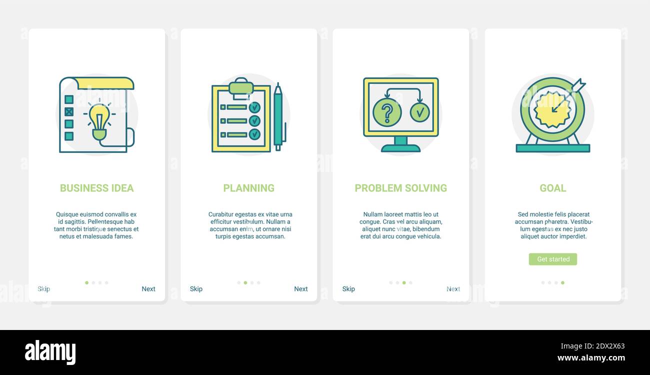 Business idea, goal achievement and planning vector illustration. UX, UI onboarding mobile app ...