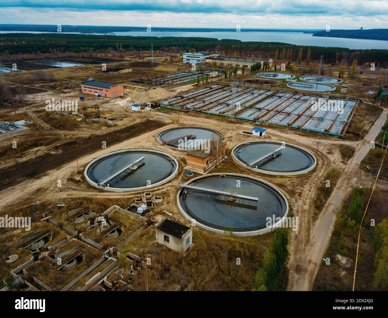 Modern sewage treatment plant, aerial view from drone Stock Photo - Alamy