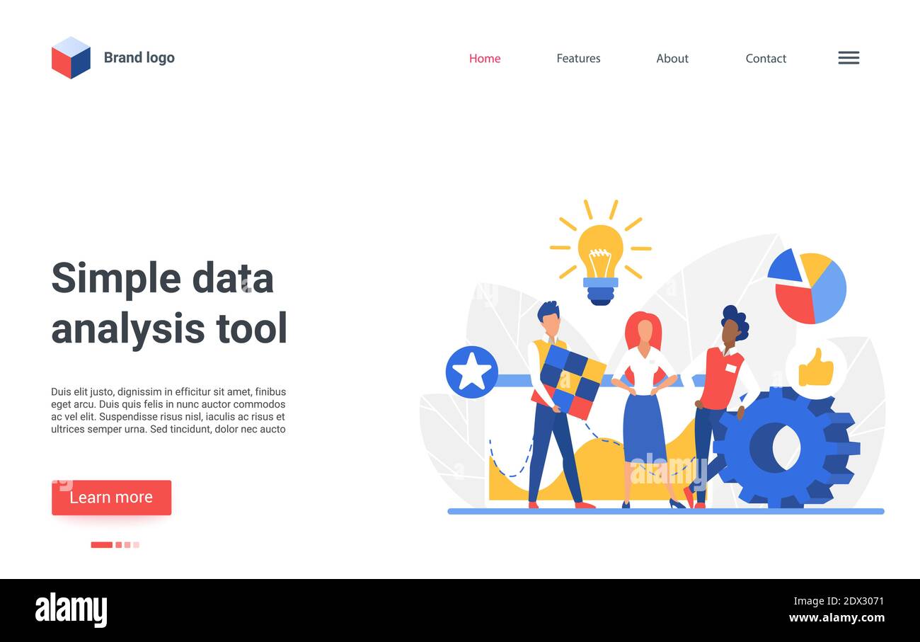 Website landing page design with flat business analyst character ...