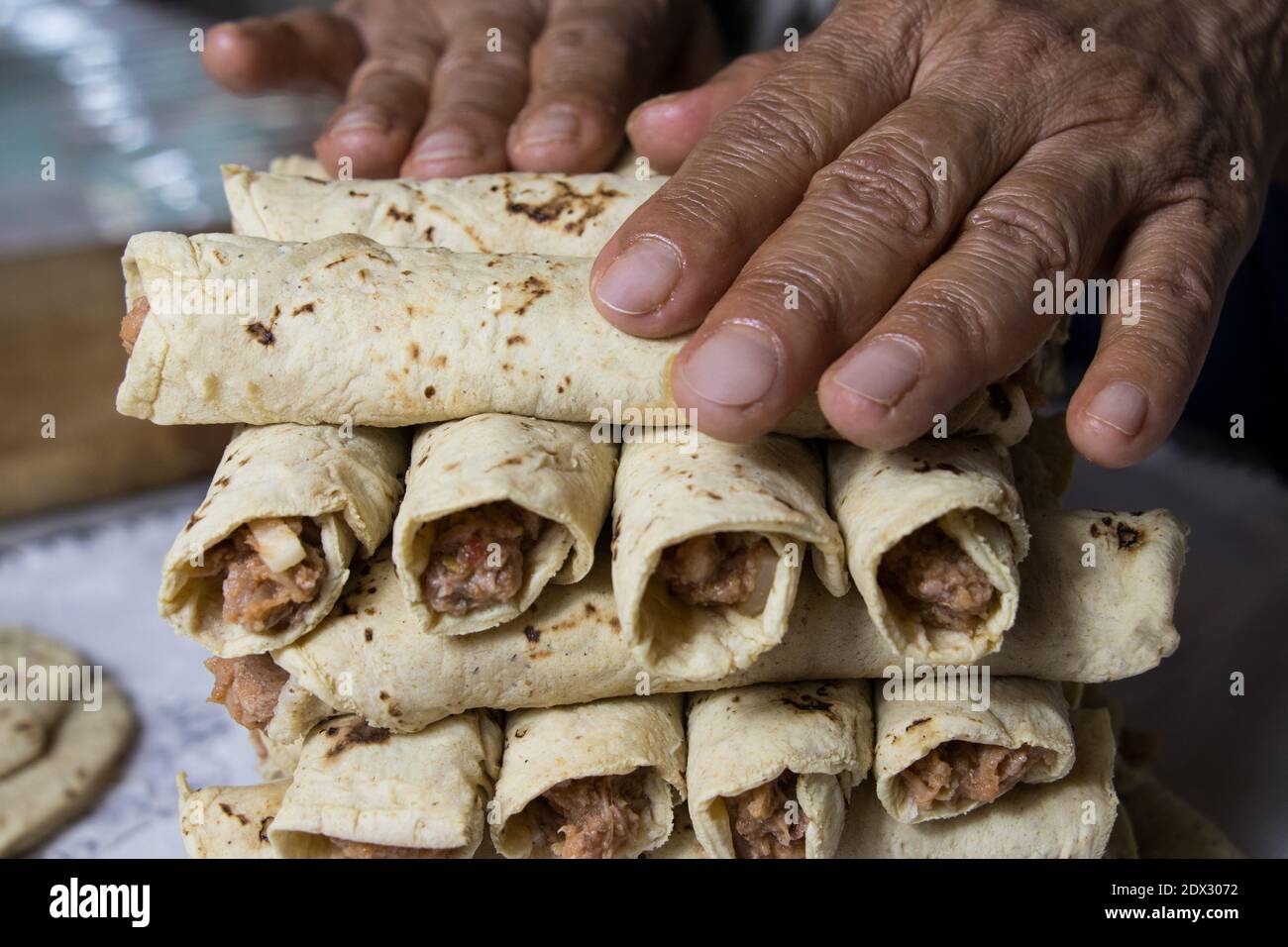 Lots of mexican tacos in the kitchen Stock Photo - Alamy