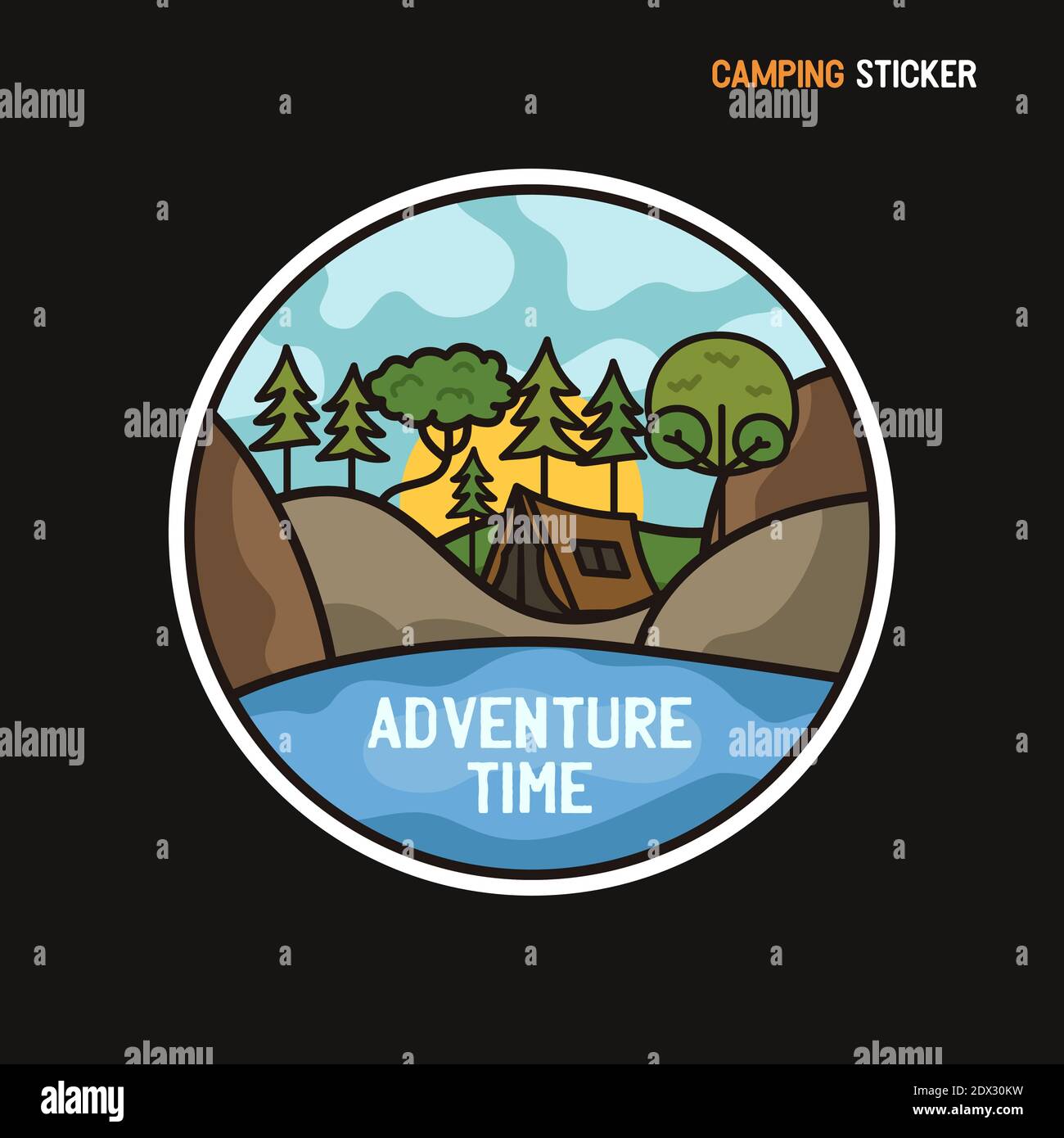 Camping adventure sticker design. Travel hand drawn logo emblem. State ...