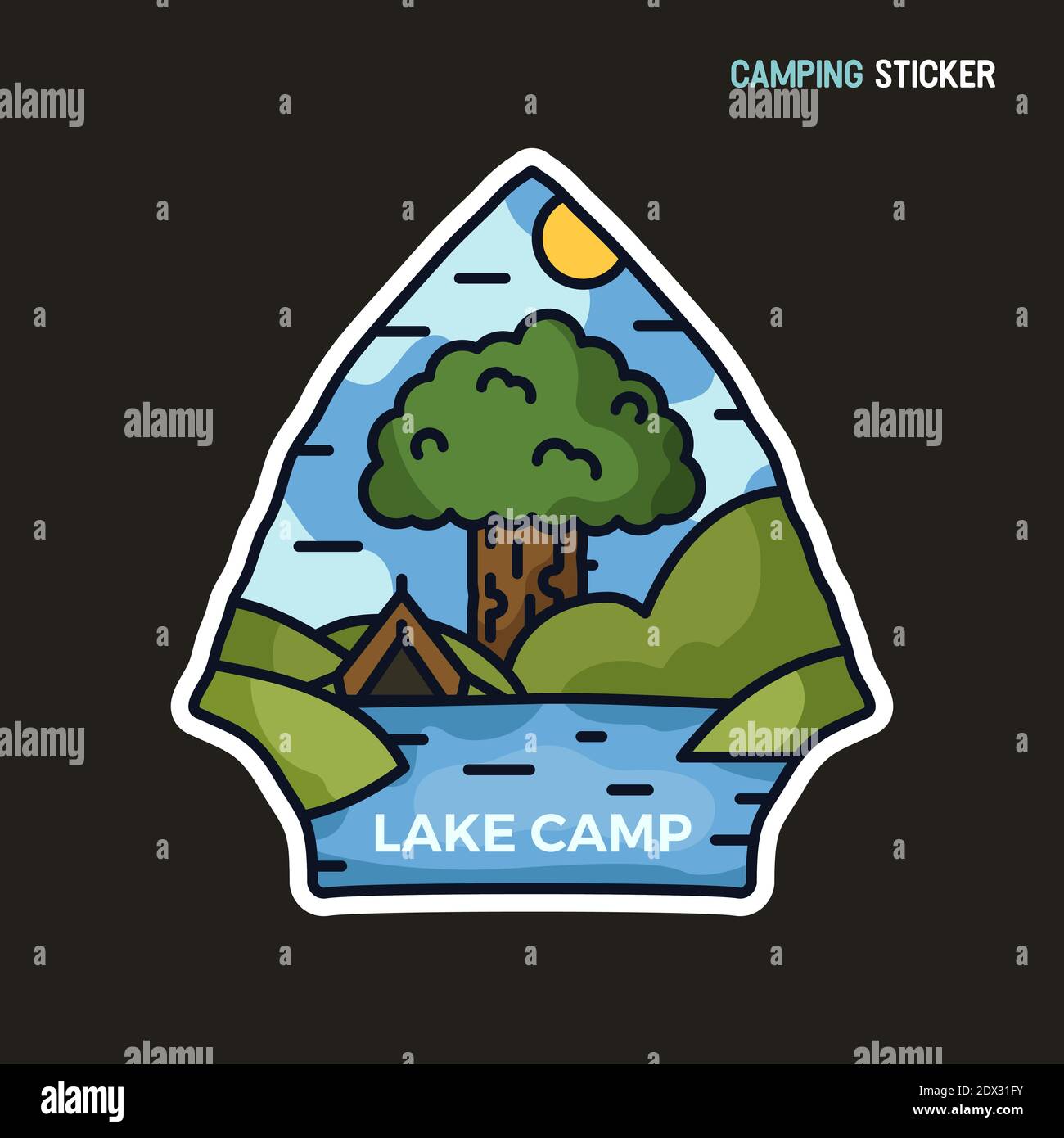 Camping adventure sticker design. Travel hand drawn logo emblem. State ...