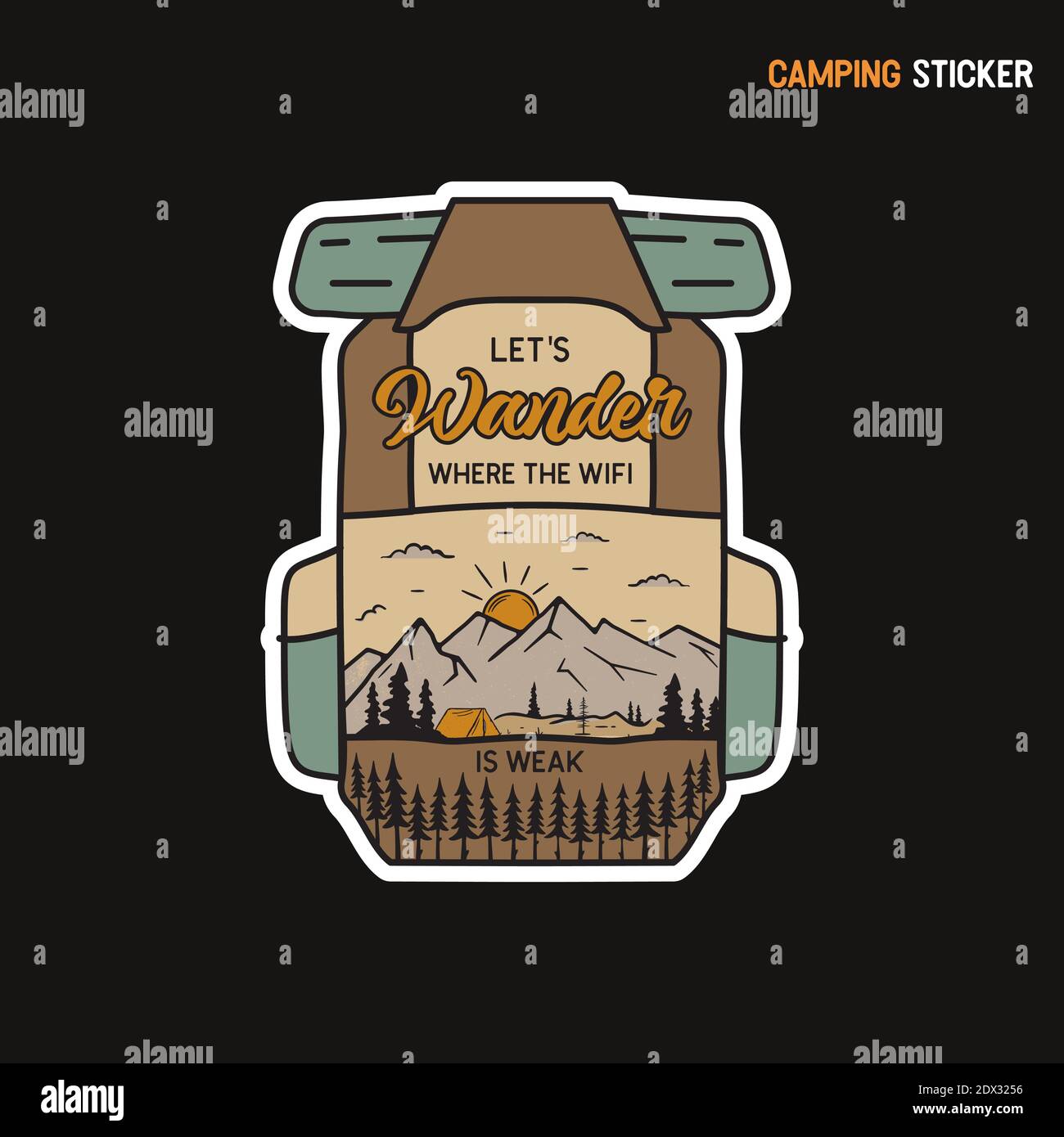 Camping adventure sticker design. Travel hand drawn logo emblem. State ...