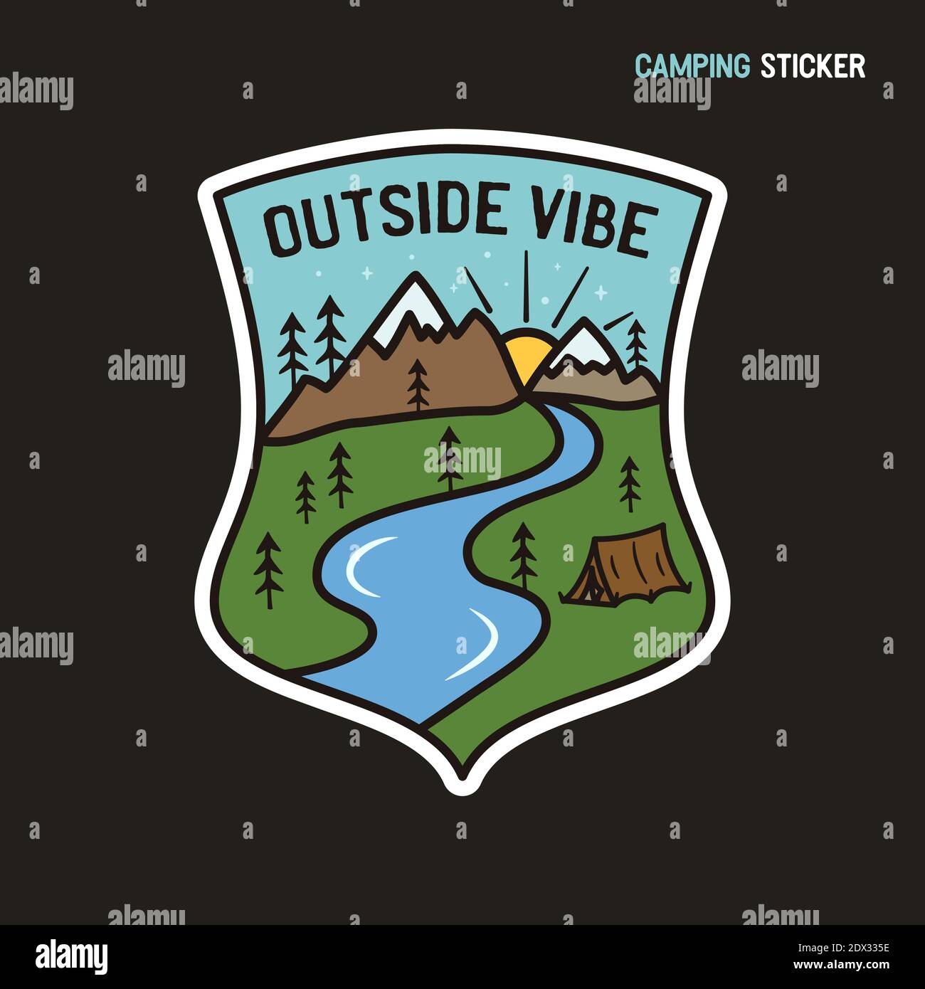 Camping adventure sticker design. Travel hand drawn logo emblem. State ...