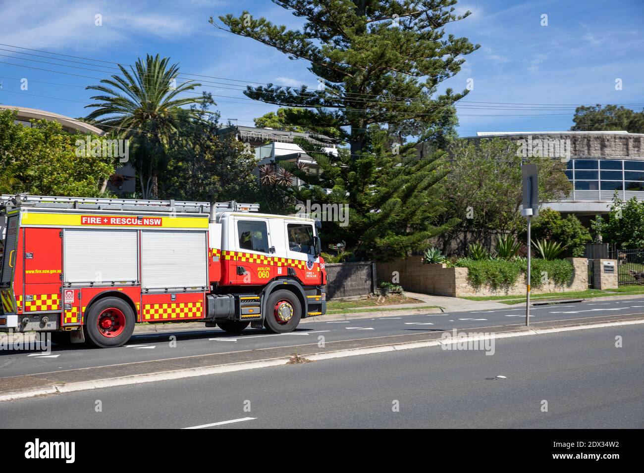 Sydney, NSW Fire and Rescue Fire brigade engine truck at Avalon Beach ...